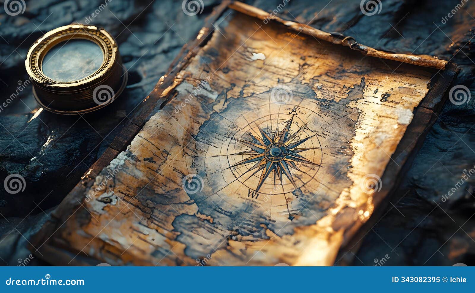 Vintage Compass and Map Illustration Stock Illustration - Illustration ...