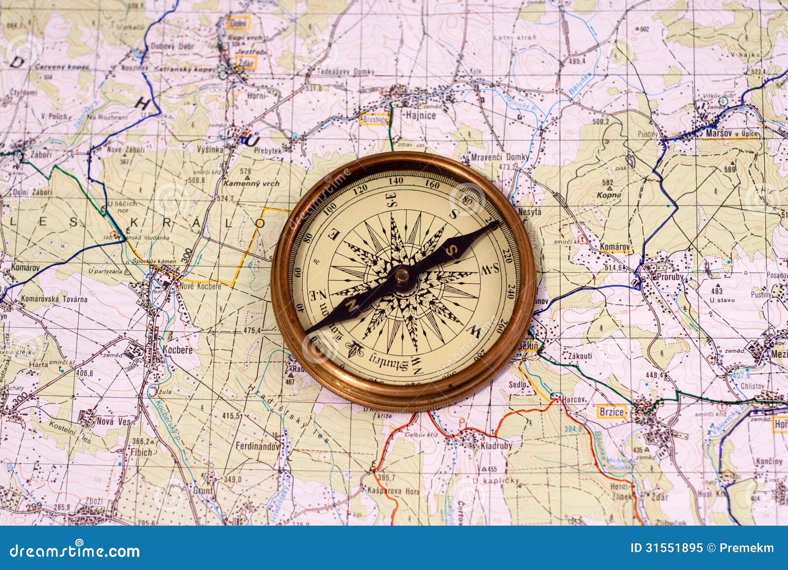 Vintage Compass on the Map stock image. Image of outdoor - 31551895