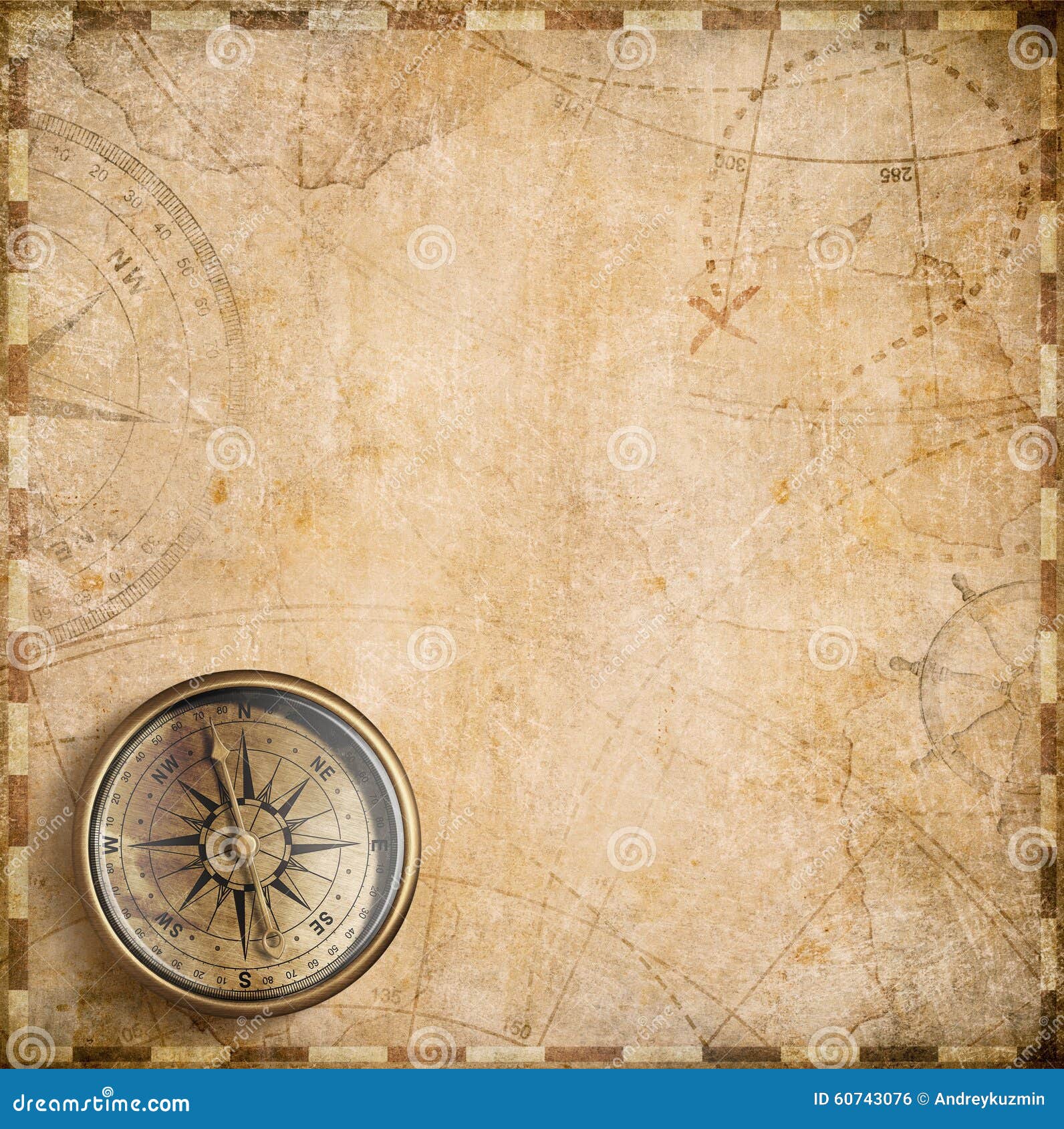 Aged Map, Ruler, Rope And Old Compass Stock Photo | CartoonDealer.com ...
