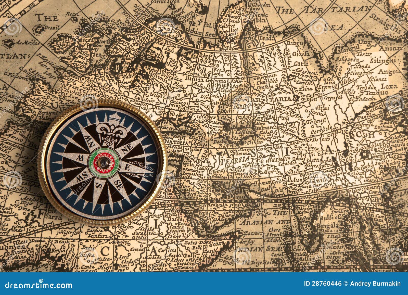 Vintage Compass and Old Map Stock Photo - Image of stain, discovery ...
