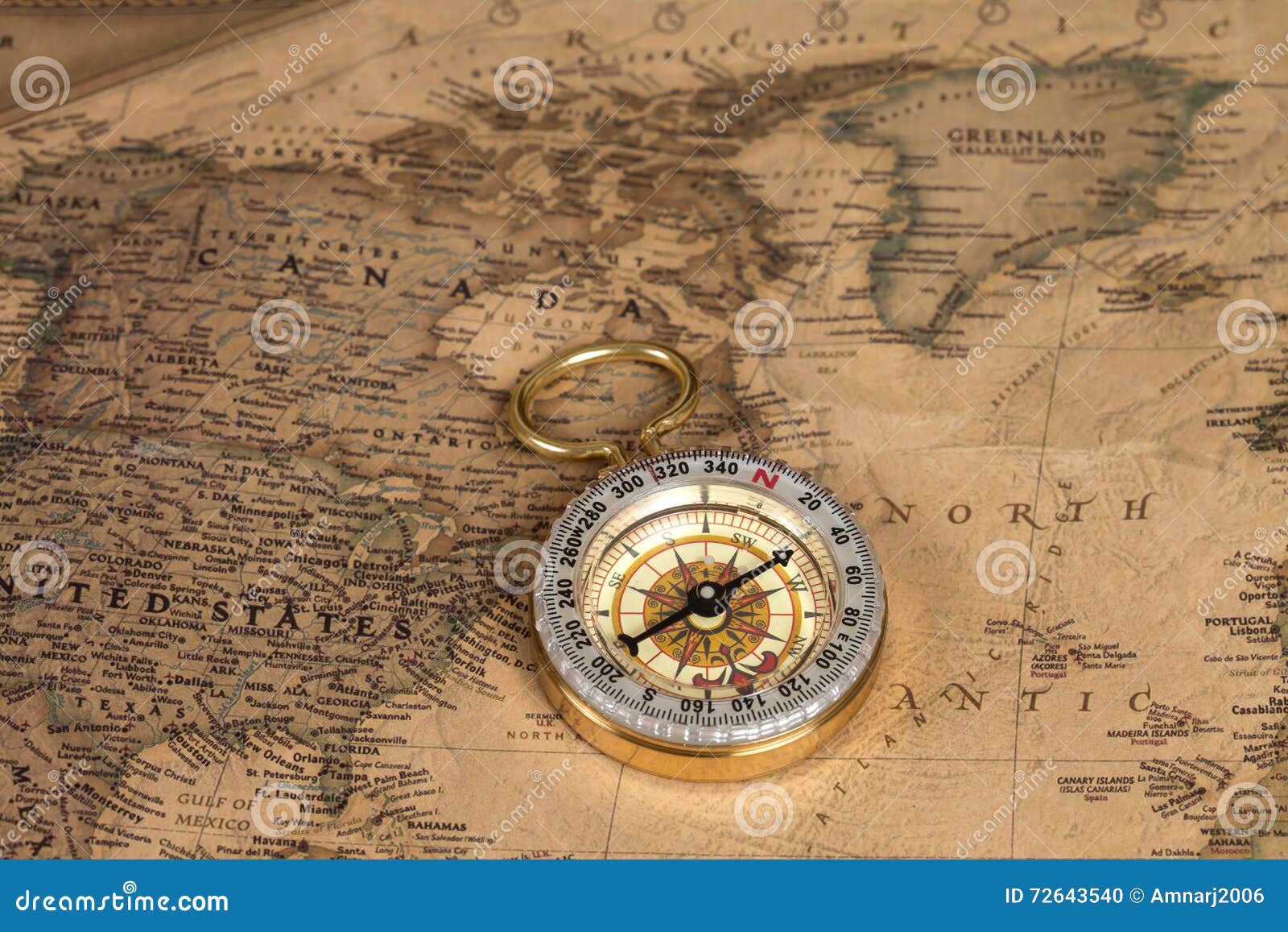 Vintage compass on old map stock photo. Image of history - 72643540