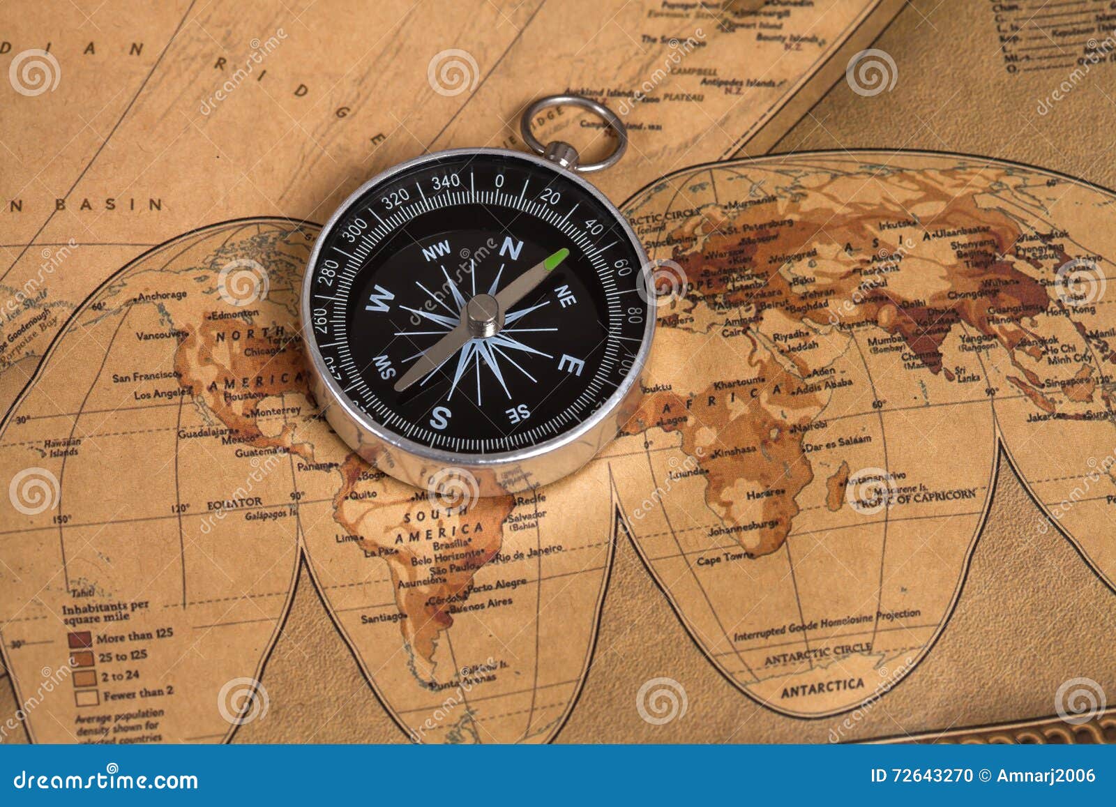 Vintage compass on old map stock photo. Image of century - 72643270