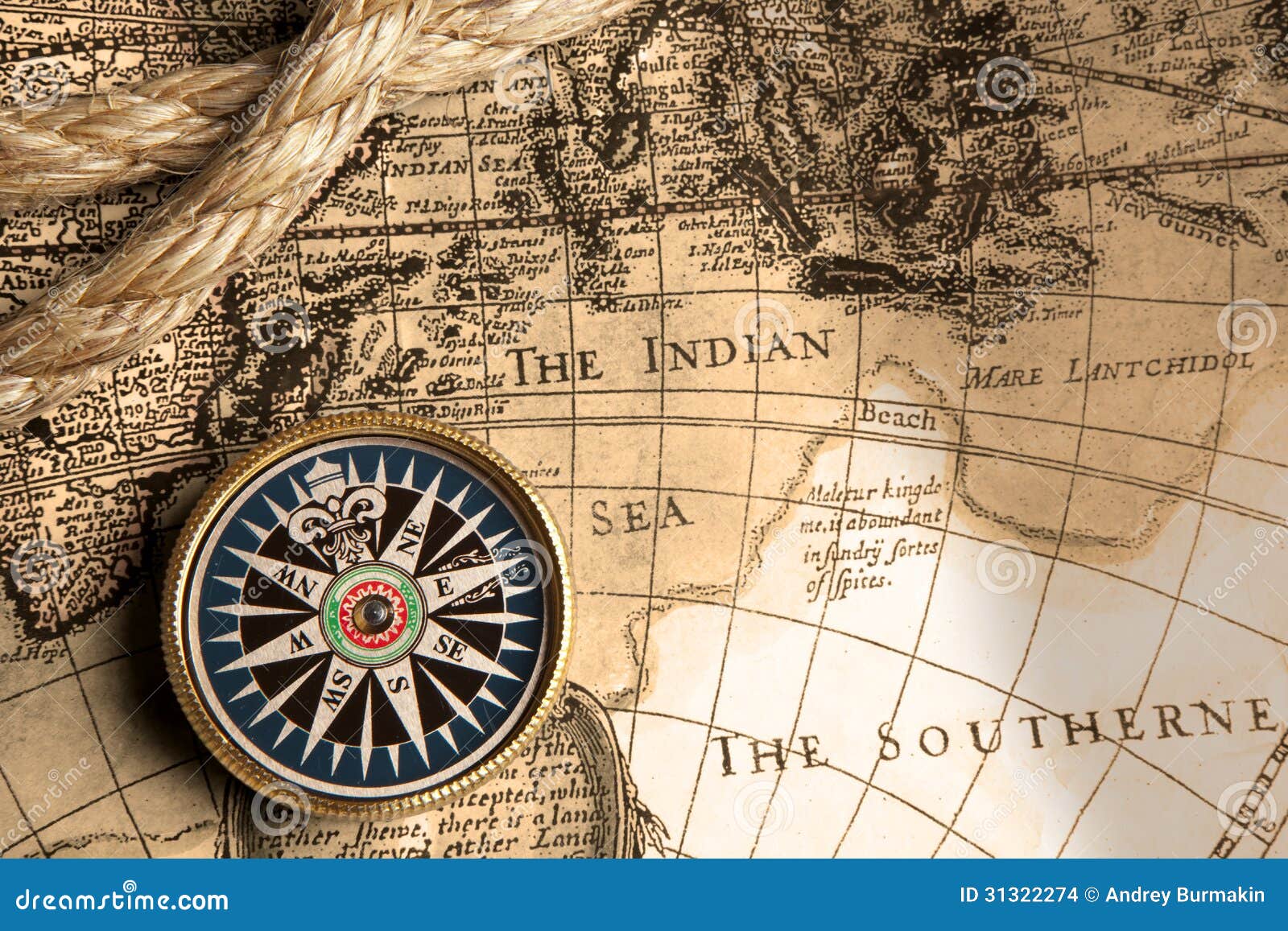 Vintage Compass and Old Map Stock Photo - Image of burnt, background ...