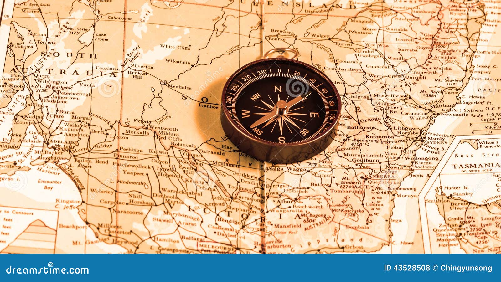 Vintage compass over map stock photo. Image of grunge - 43528508