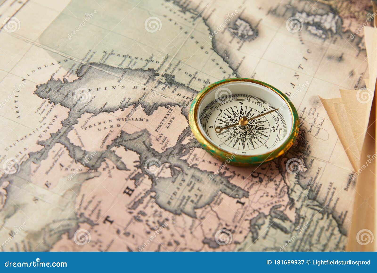 Vintage Compass on Pink Map Background Stock Image - Image of style ...