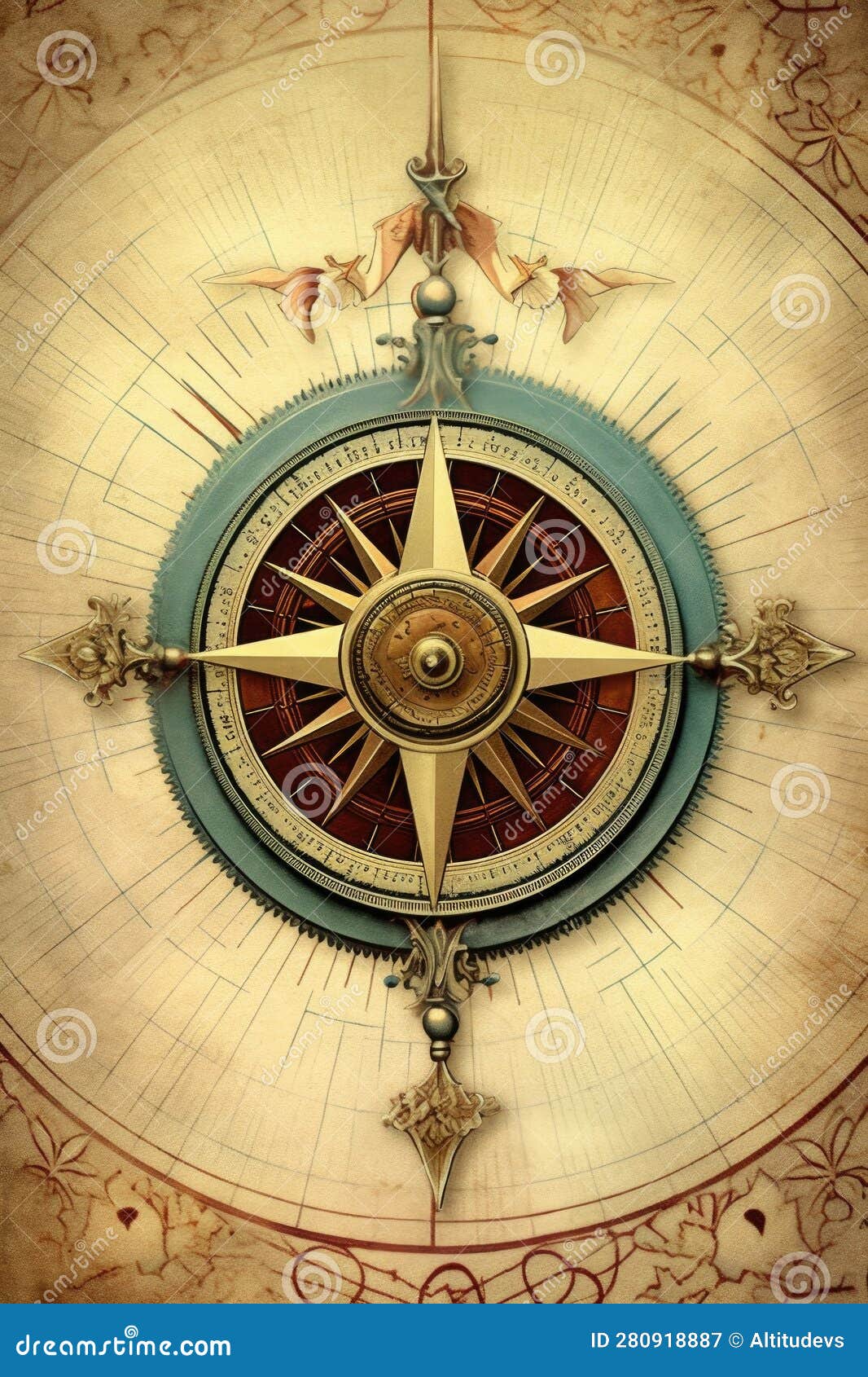 Vintage Compass Pointing North with Arrows Stock Image - Image of ...