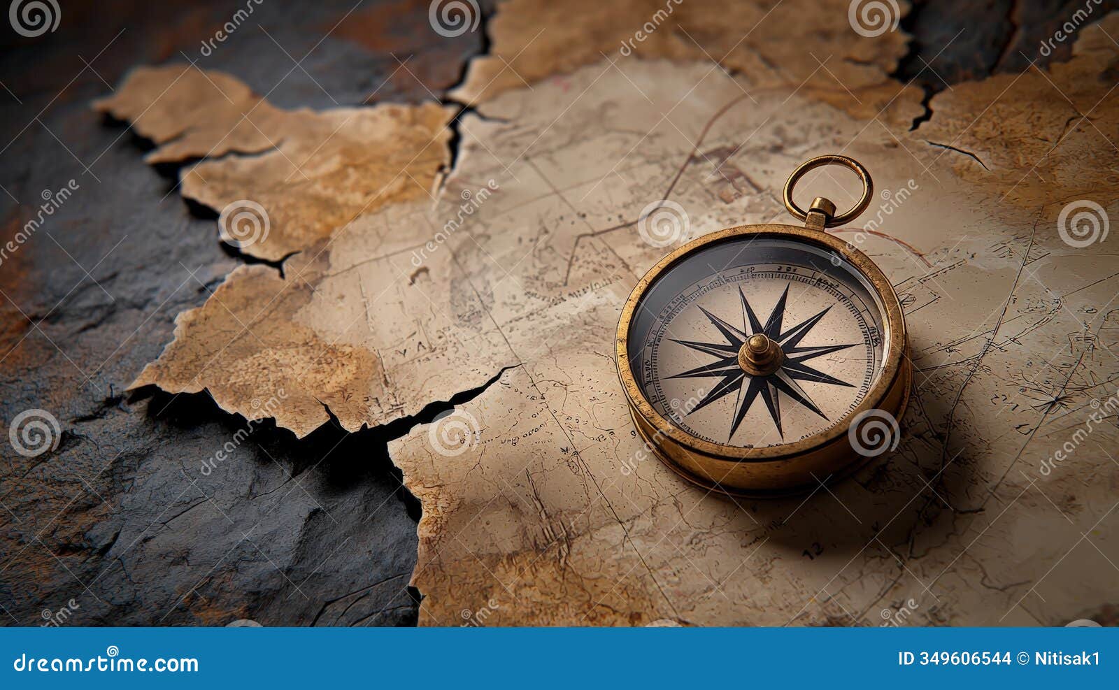 Vintage Compass Resting on an Ancient Map Perfect for Adventure Themes ...