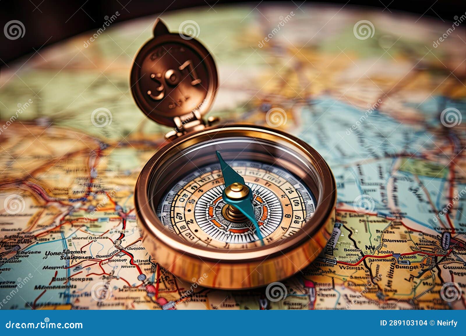 Vintage Compass on Retro Map Stock Photo - Image of discovery, sailing ...