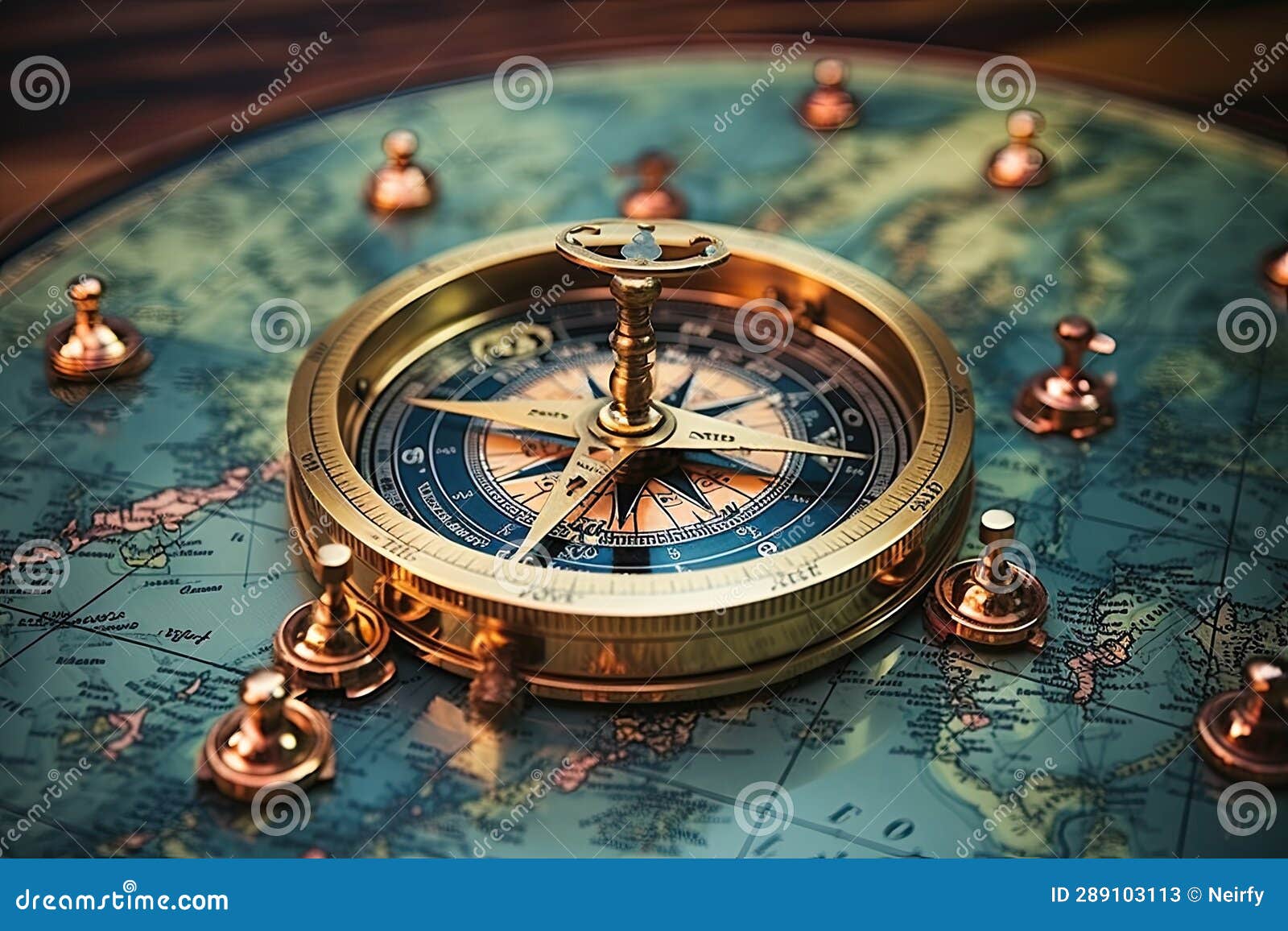 Vintage Compass on Retro Map Stock Image - Image of antique, success ...
