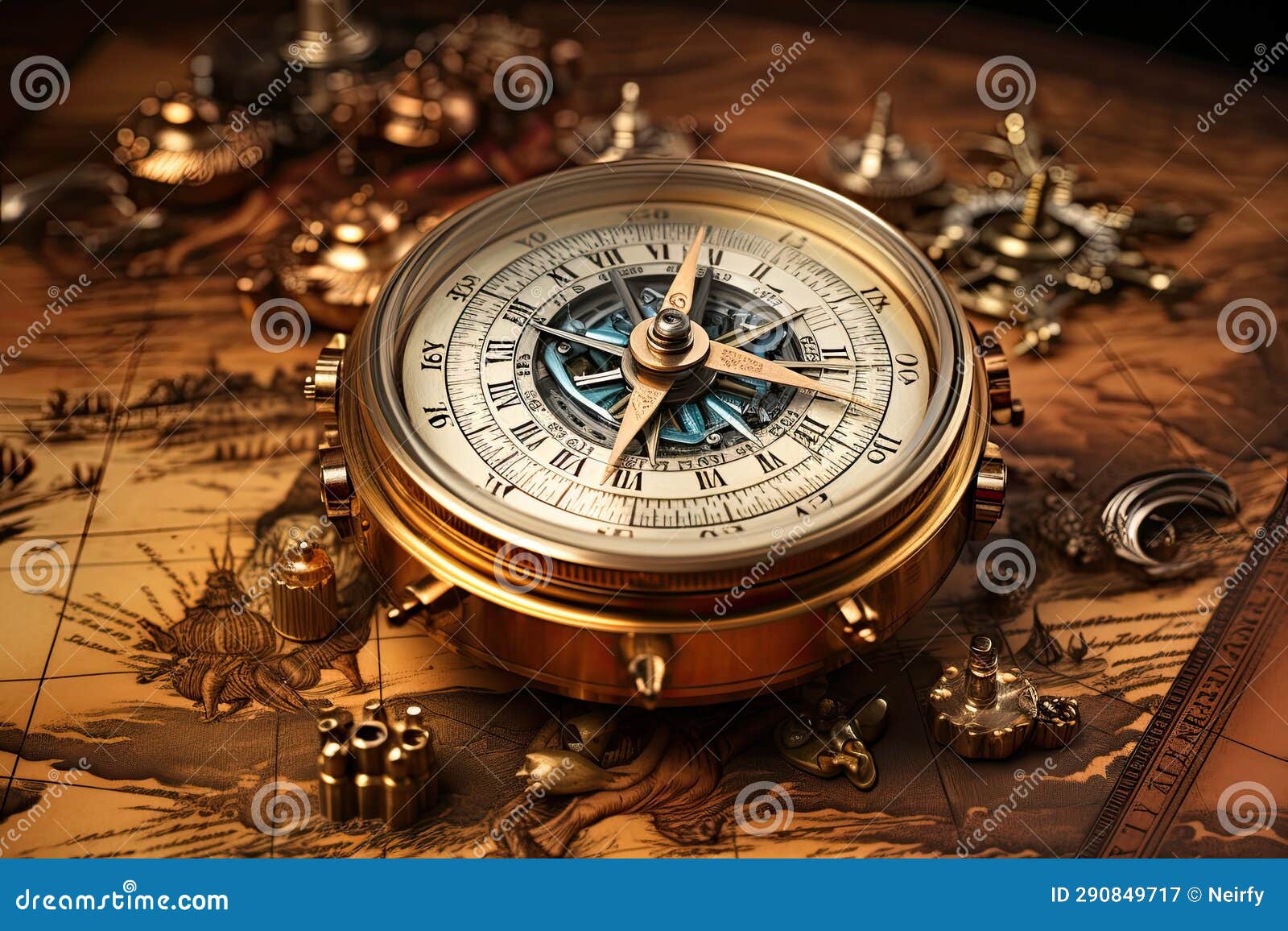 Vintage Compass on Retro Map Stock Image - Image of travel, macro ...
