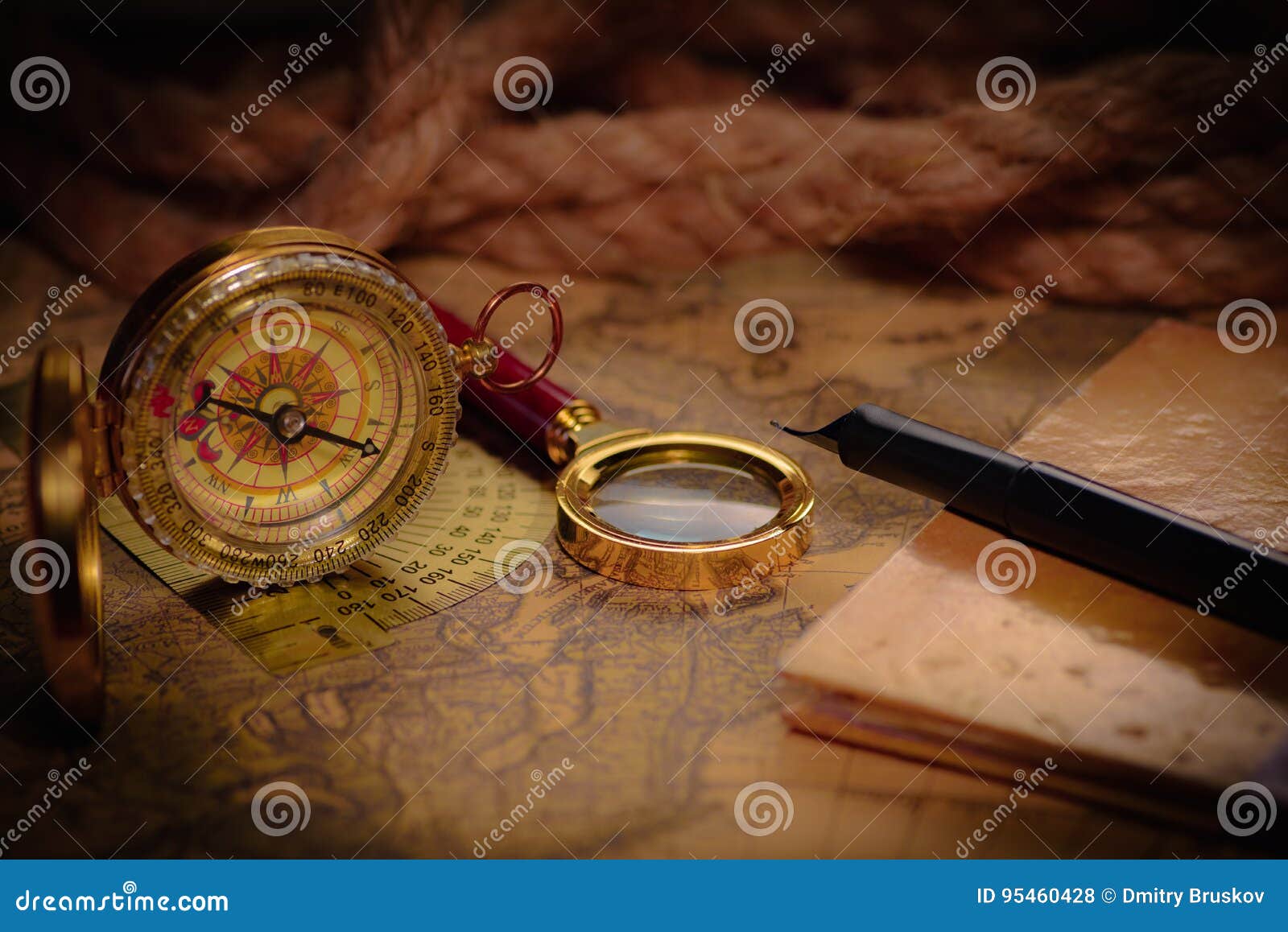 Vintage compass with rope stock photo. Image of paper - 95460428