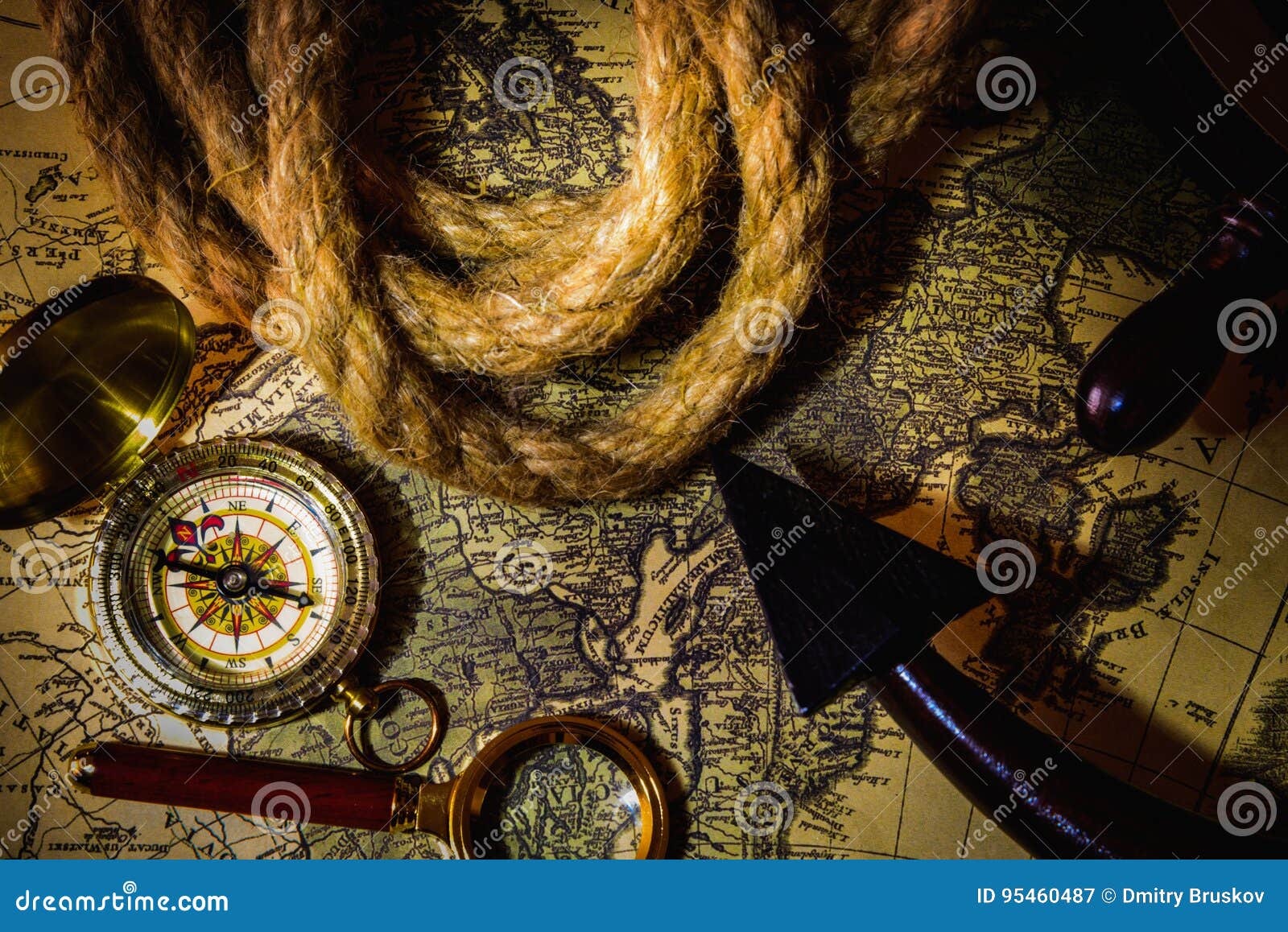 Vintage compass with rope stock image. Image of ancient - 95460487