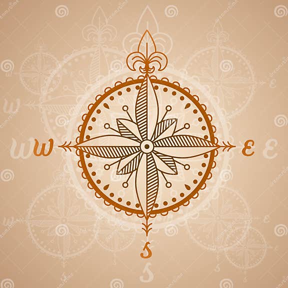 Vintage Compass Roses, Icon and Design Element. Vector Nautical Label ...
