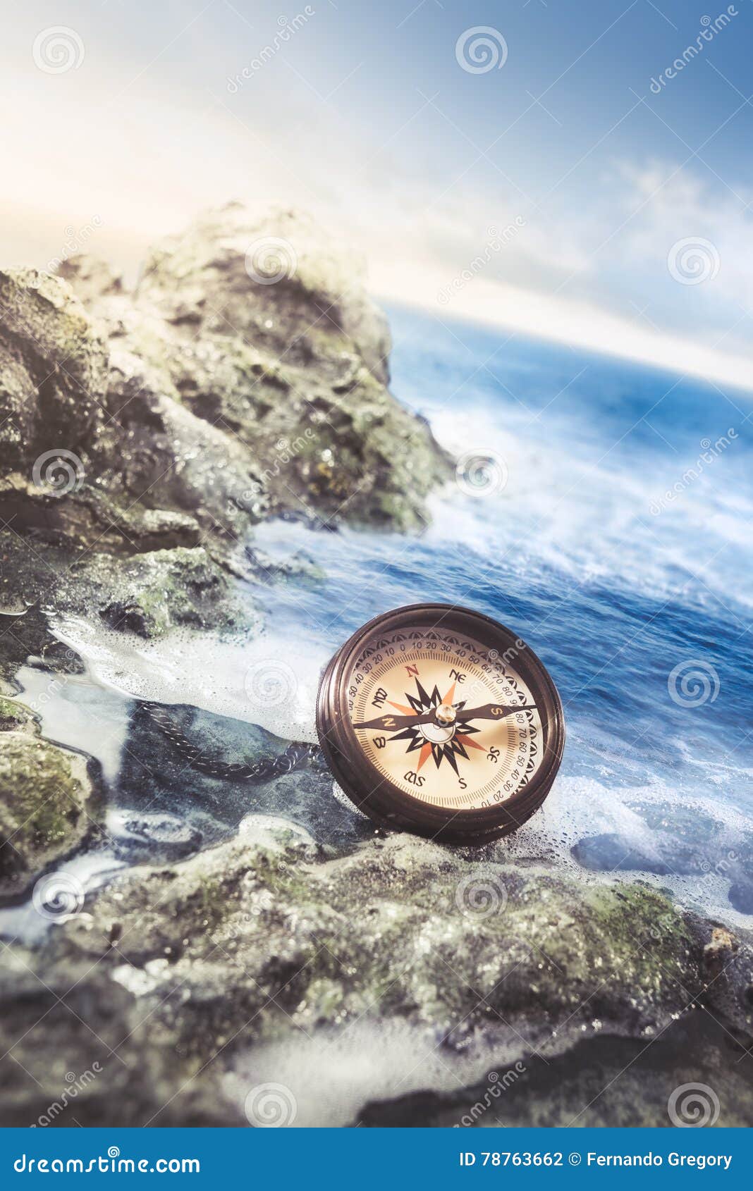 Vintage Compass on the Sea Shore Stock Photo - Image of ancient ...