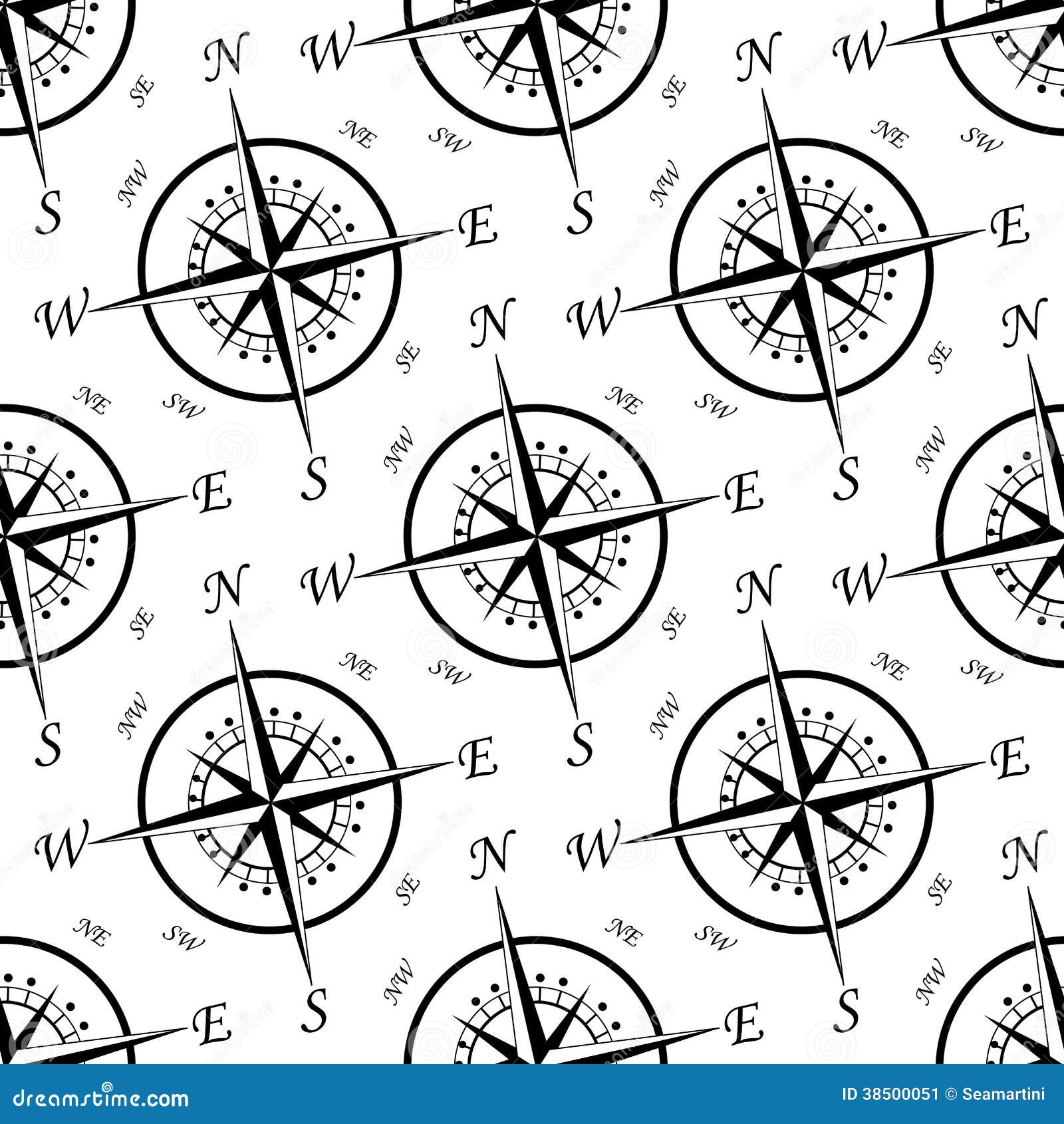 Vintage Compass Seamless Pattern Stock Vector - Illustration of journey ...