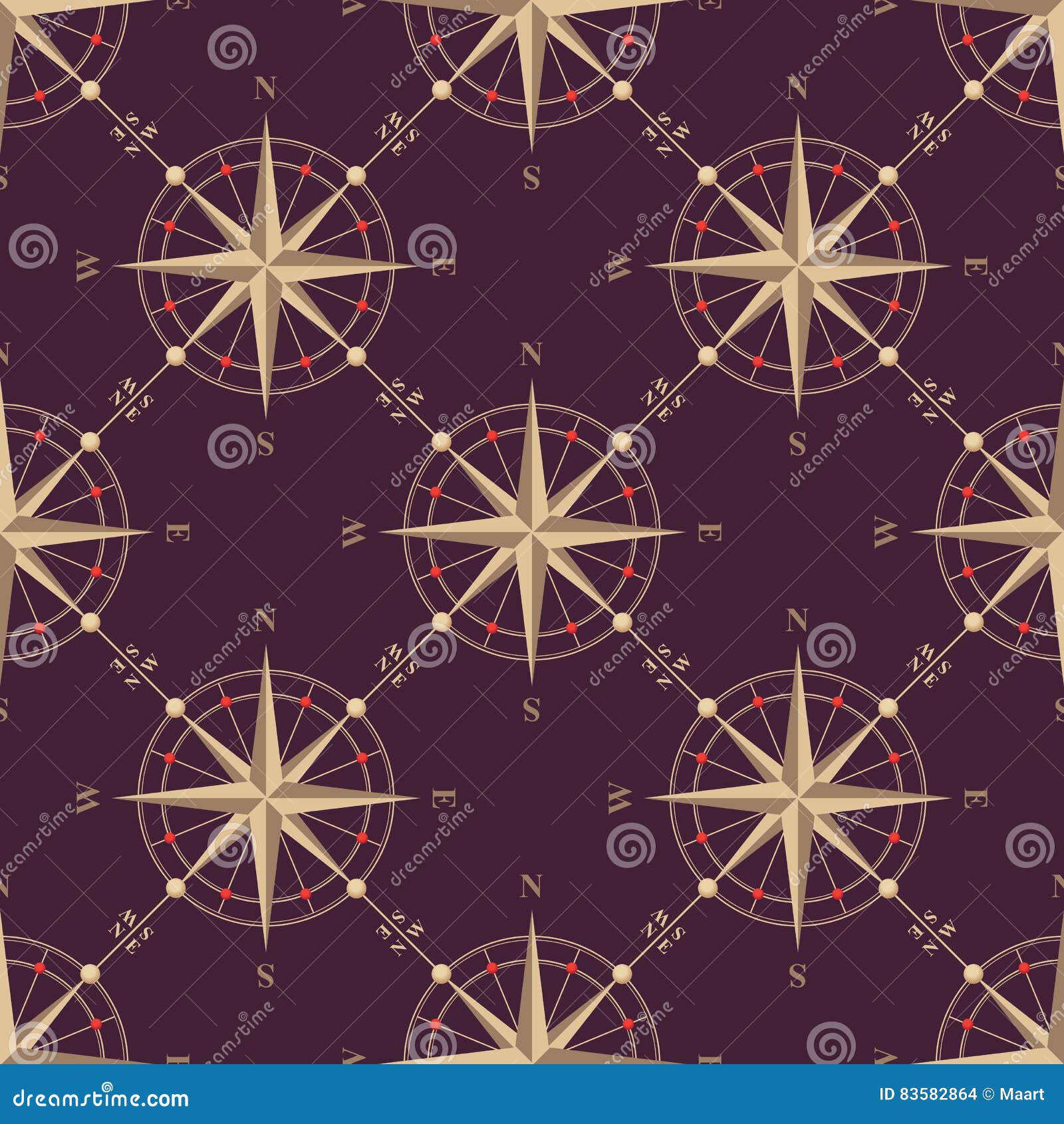 Vintage Compass Seamless Pattern Stock Vector - Illustration of ...