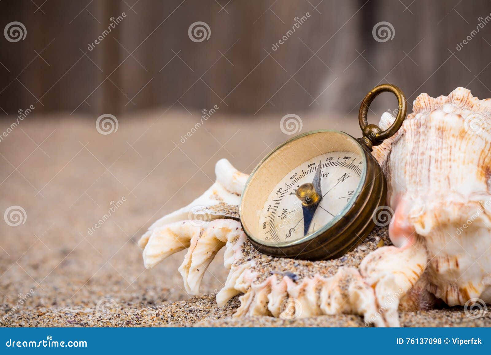 Vintage Compass with Shell on Sand Stock Photo - Image of navigator ...
