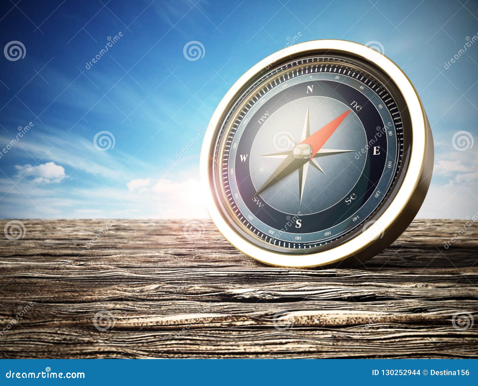 Vintage Compass Standing on Old Wood. 3D Illustration Stock ...