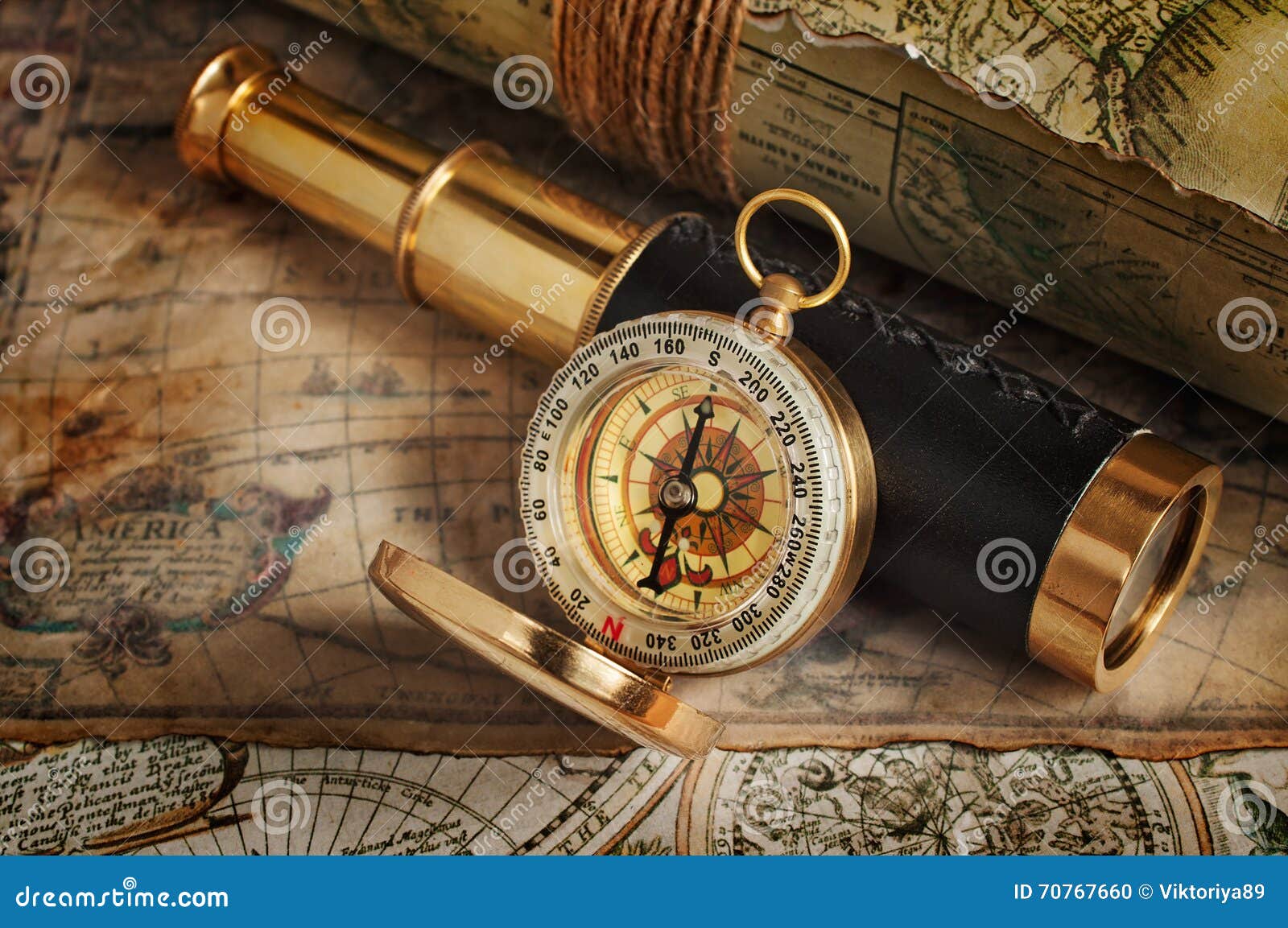 Vintage Compass, Telescope and Map Stock Photo - Image of navigation ...