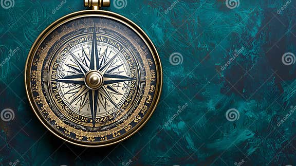 Vintage Compass on a Textured Teal Background Stock Illustration ...
