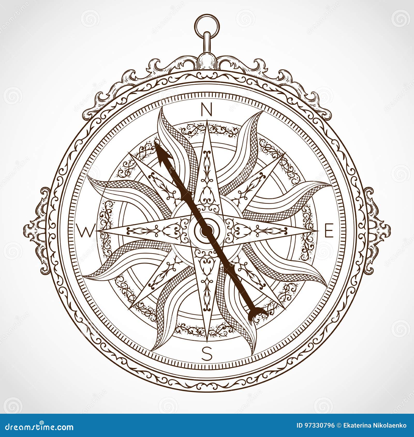 Vintage Compass on White Background. Element in Line Art Style Stock ...
