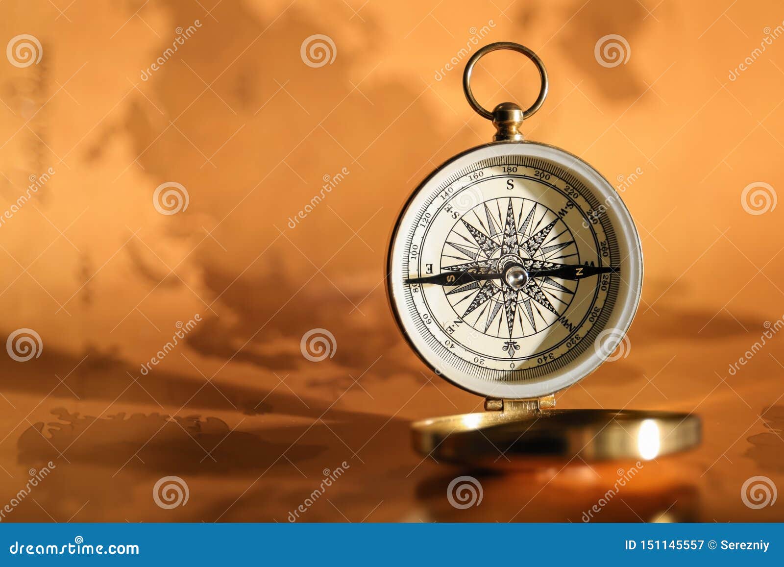 Vintage Compass on World Map Stock Image - Image of showing, position ...