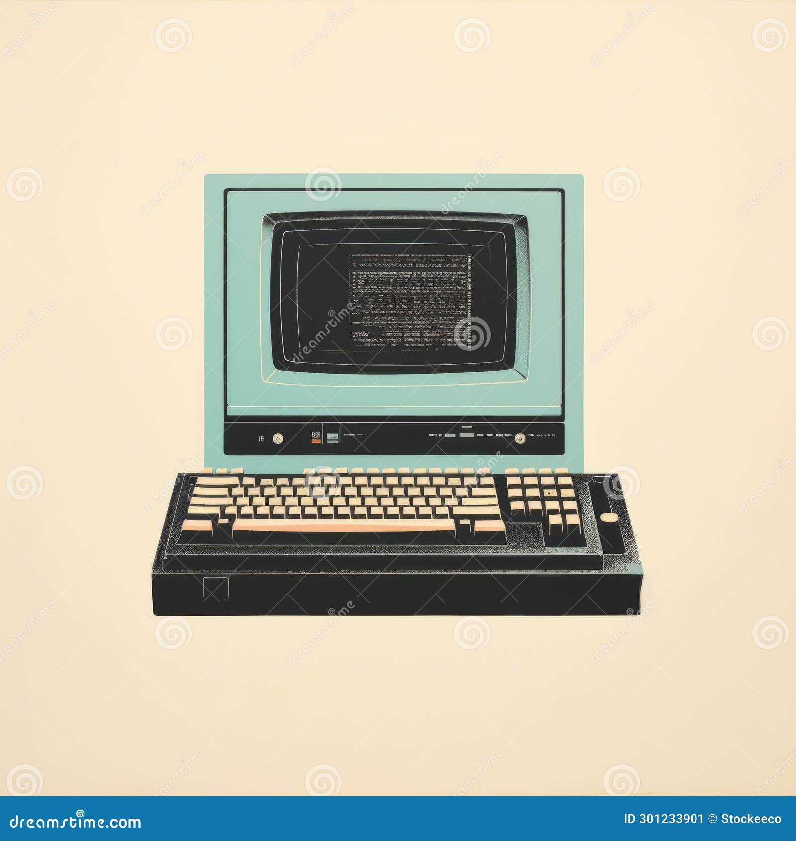 Vintage Computer in Blue: Hyperrealistic Illustration with Enigmatic ...