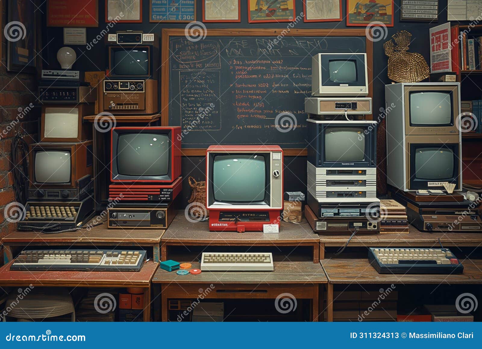 Vintage Computer Collection Displayed in Retro Office Stock ...