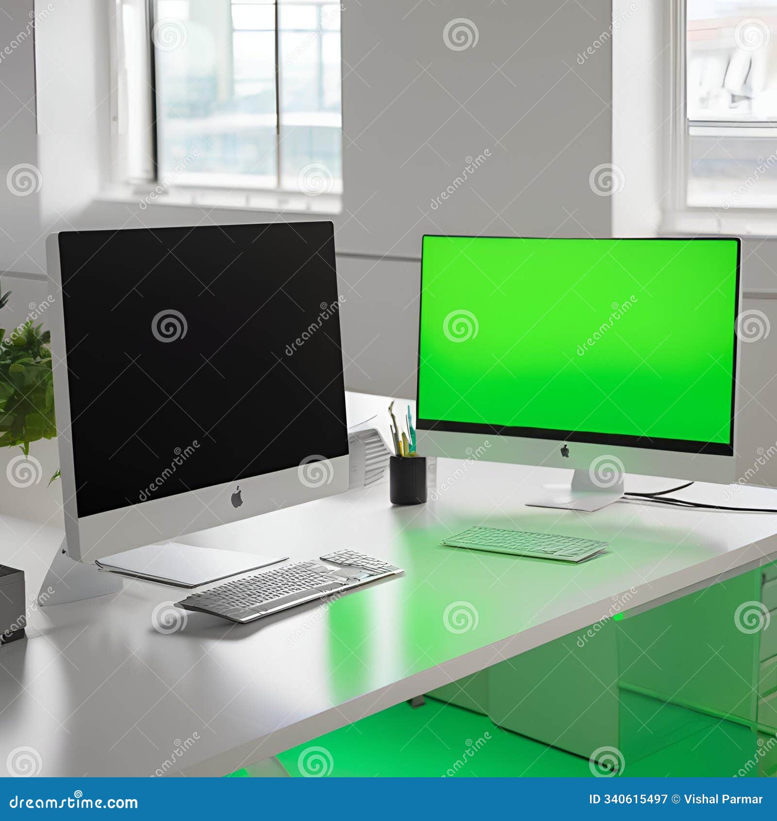 Vintage Computer with Green Screen Display Stock Image - Image of ...