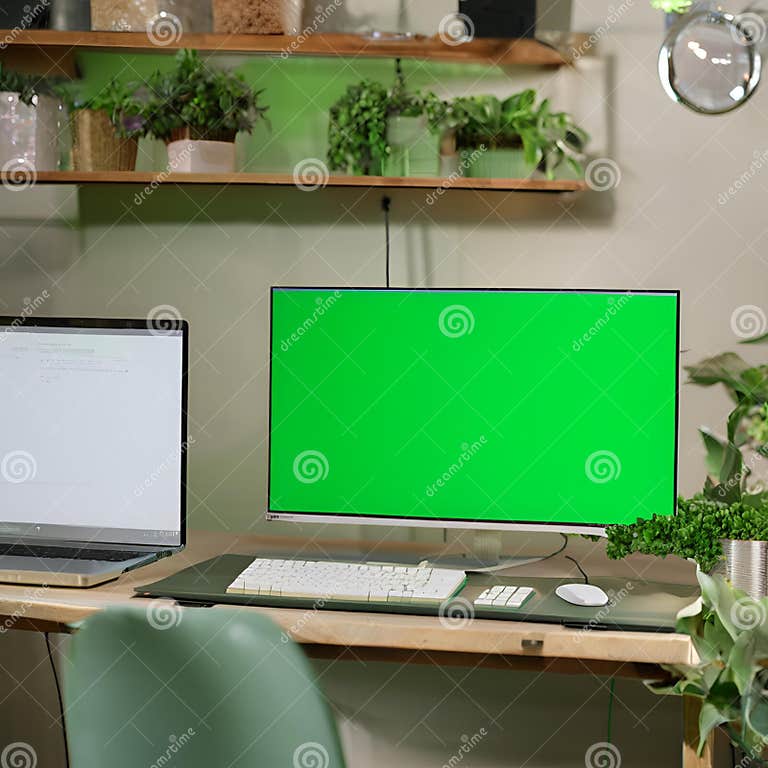 Vintage Computer with Green Screen Display Stock Image - Image of ...