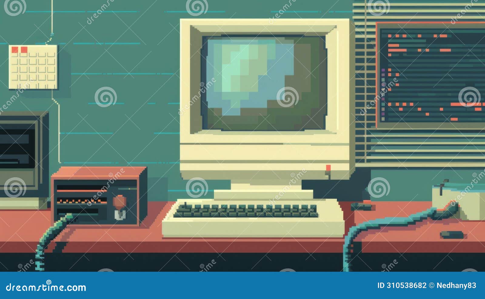 Vintage Computer, Pixel Art Style, Simple Stock Illustration ...