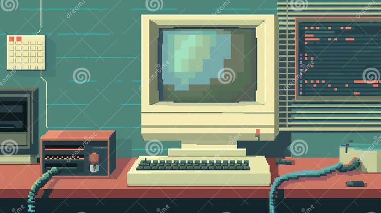 Vintage Computer, Pixel Art Style, Simple Stock Illustration ...