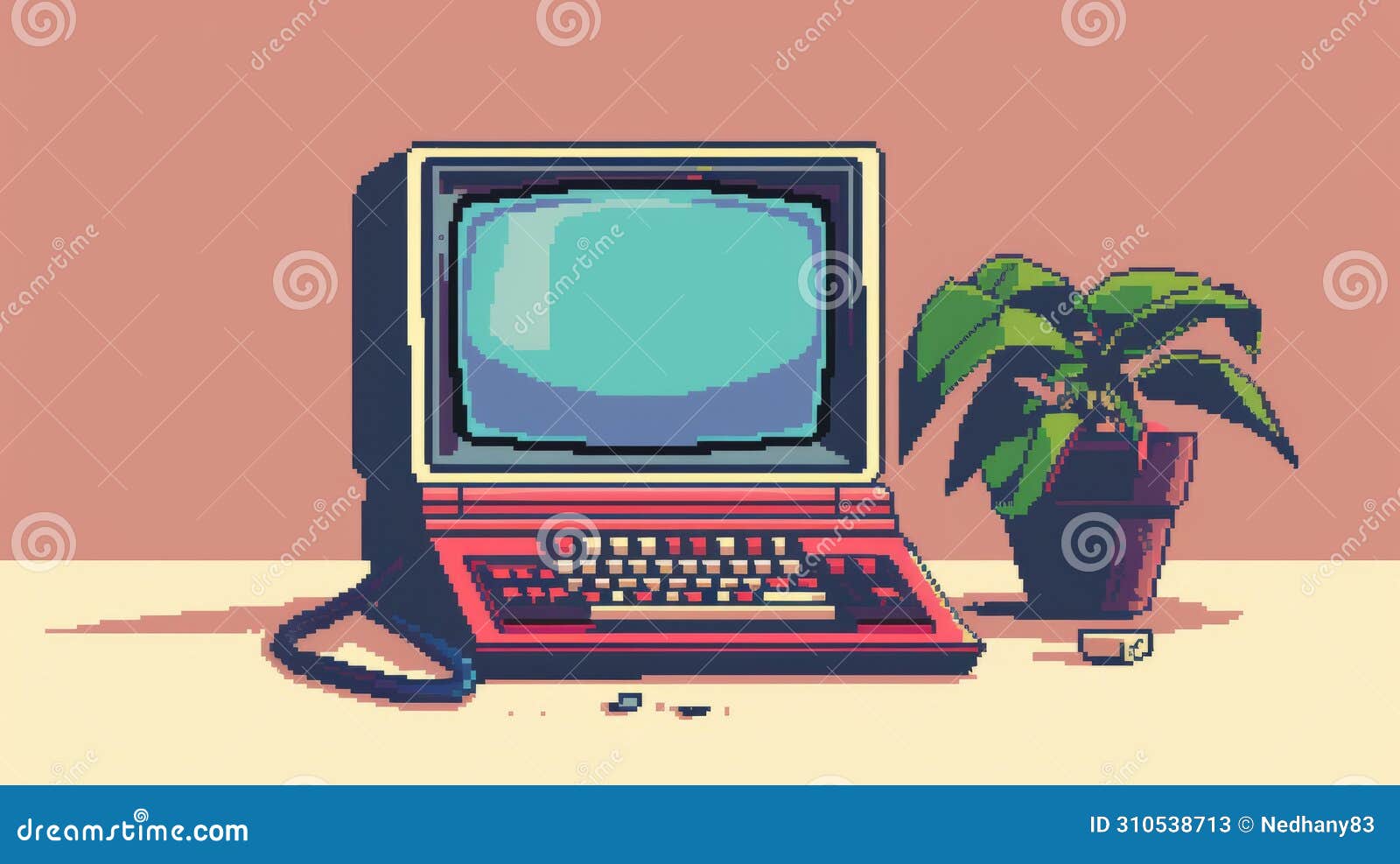 Vintage Computer, Pixel Art Style, Simple Stock Illustration ...