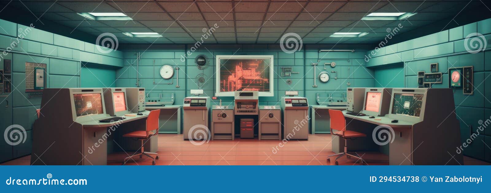 Vintage Computer Room with Mainframe Machines and Punch Card Readers ...