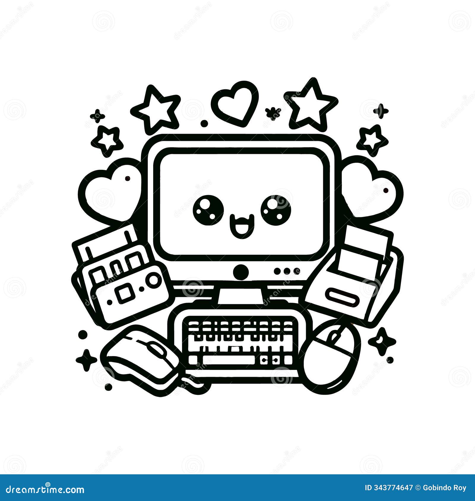 Hand-drawn Tech Setup with Computer and Devices Stock Vector ...