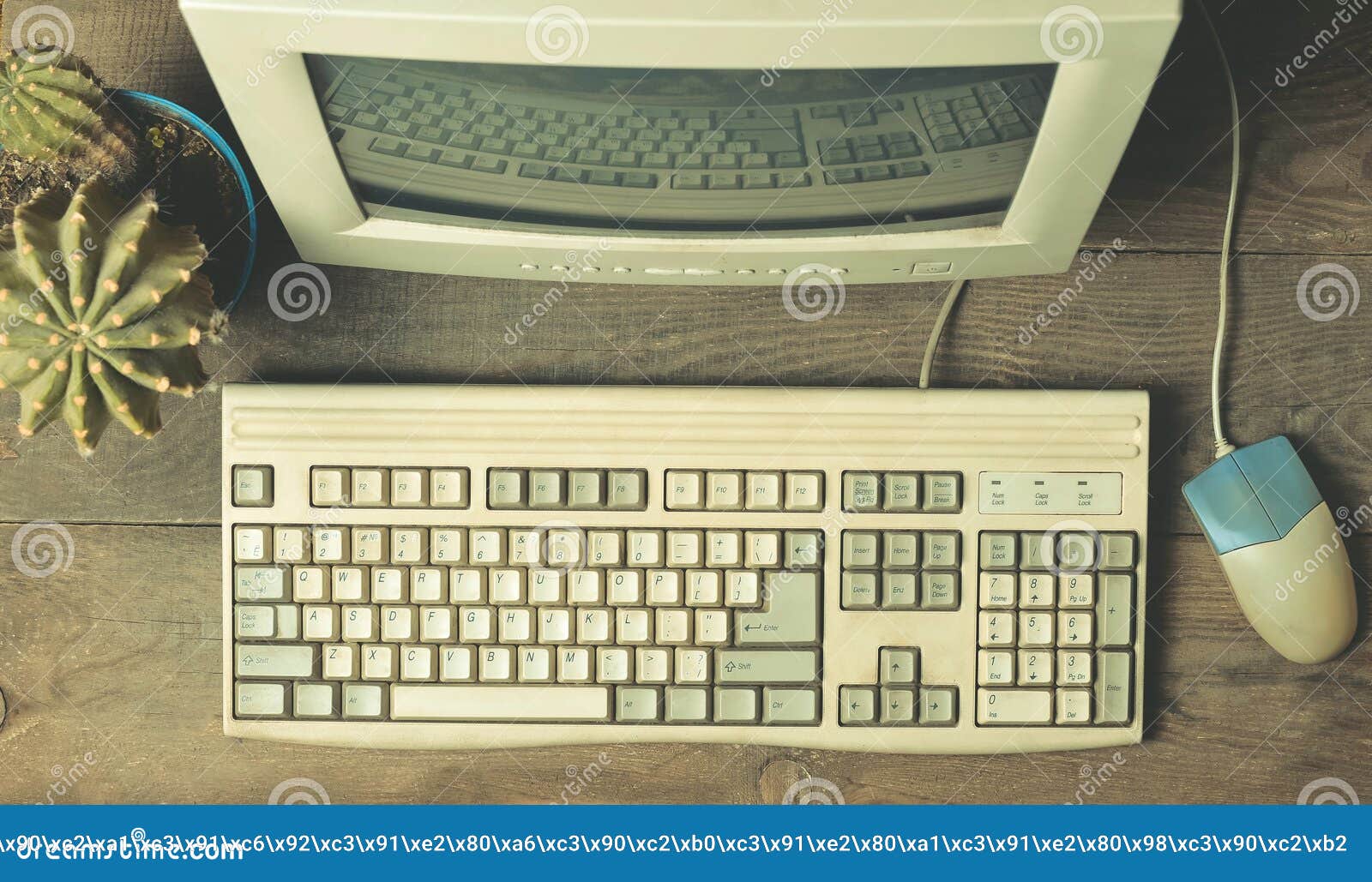 Vintage Computer on a Wooden Table. Stock Photo - Image of kids ...
