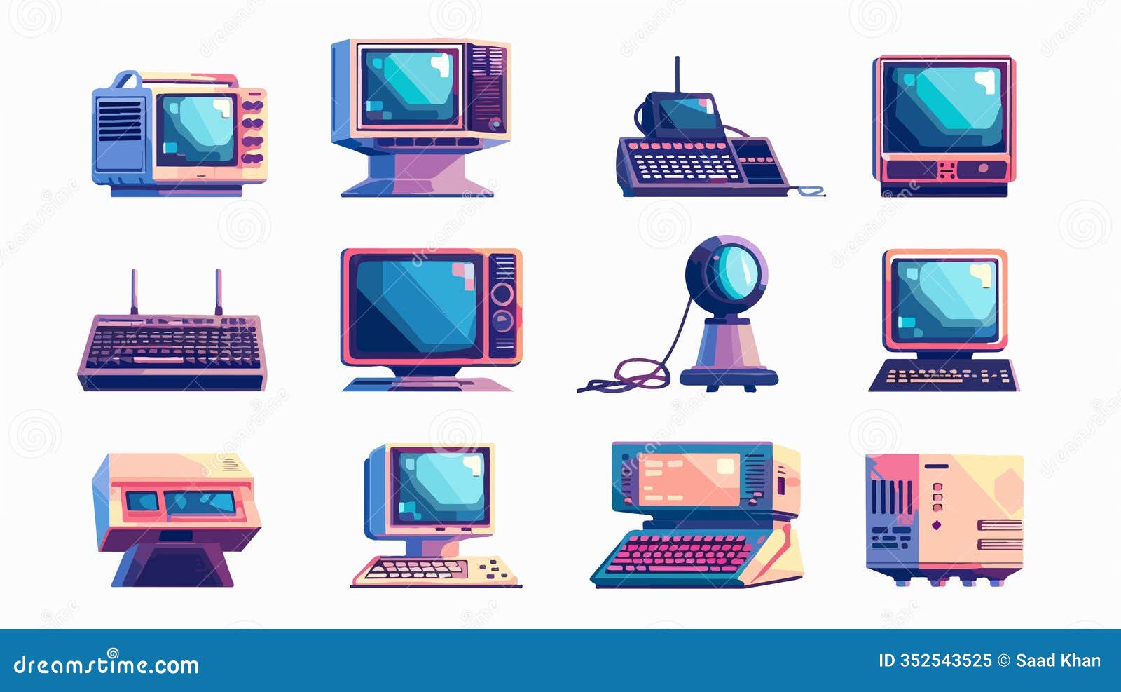 Vintage Computers Collection from 80s and 90s. Nostalgic Old Technology ...