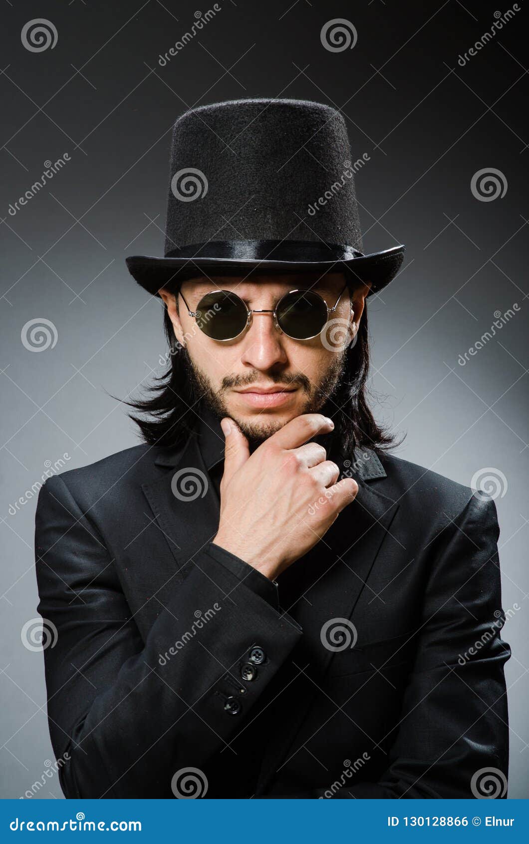 The Vintage Concept with Man Wearing Black Top Hat Stock Photo - Image ...