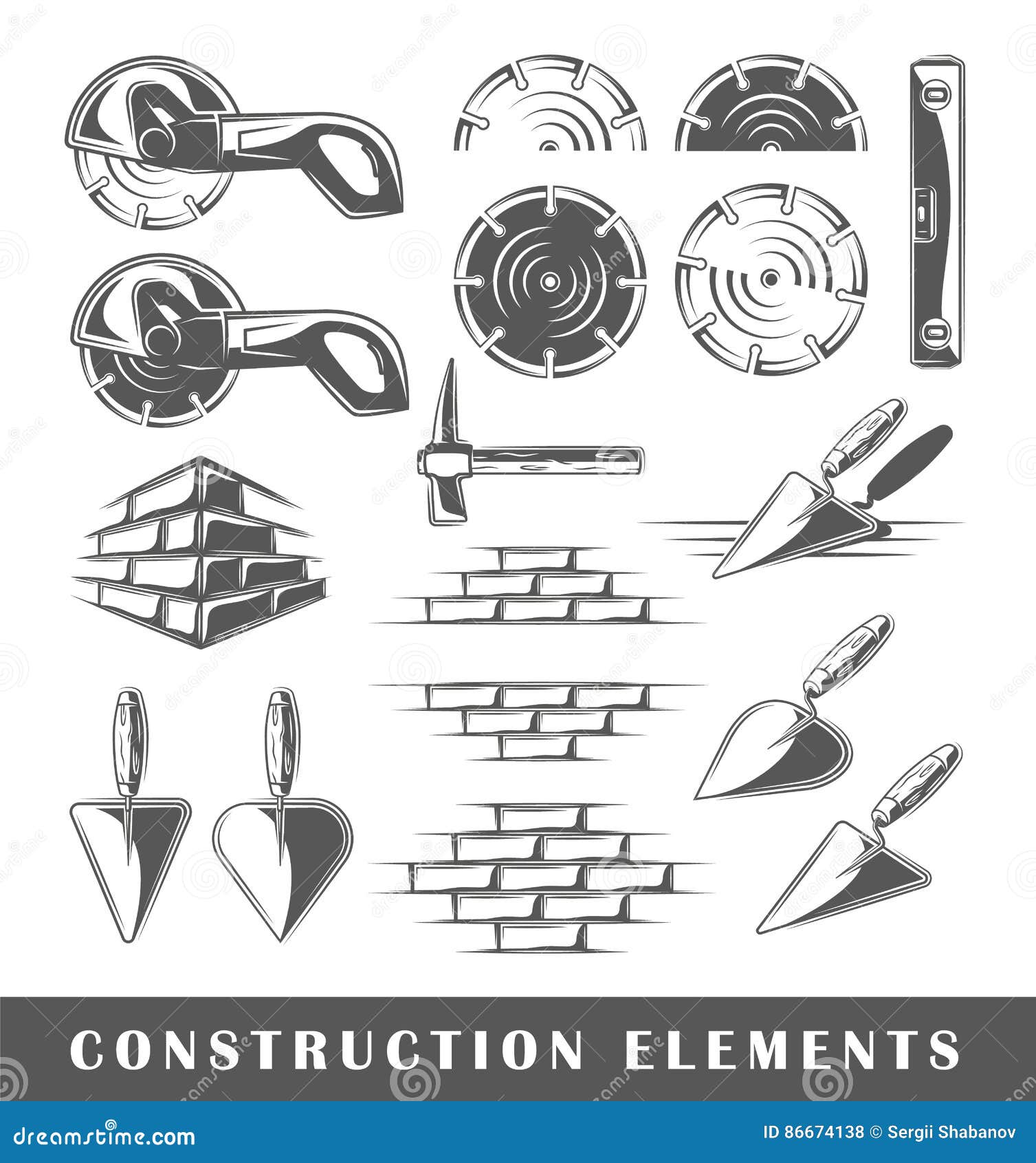 Vintage Construction Elements Stock Vector - Illustration of brickwork ...
