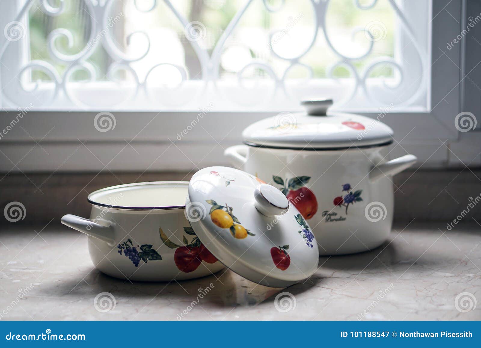 Vintage Cooking Pot on the Kitchen Table Stock Image - Image of cook ...
