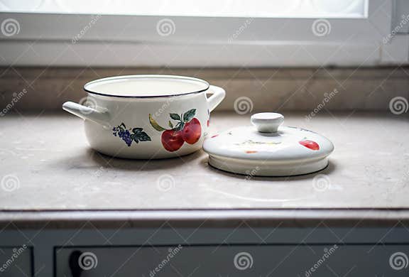 Vintage Cooking Pot on the Kitchen Table Stock Photo - Image of object ...