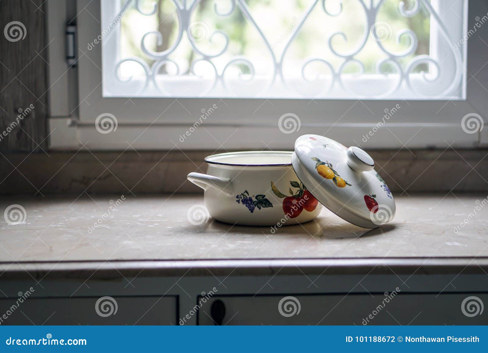 Vintage Cooking Pot on the Kitchen Table Stock Photo - Image of ...