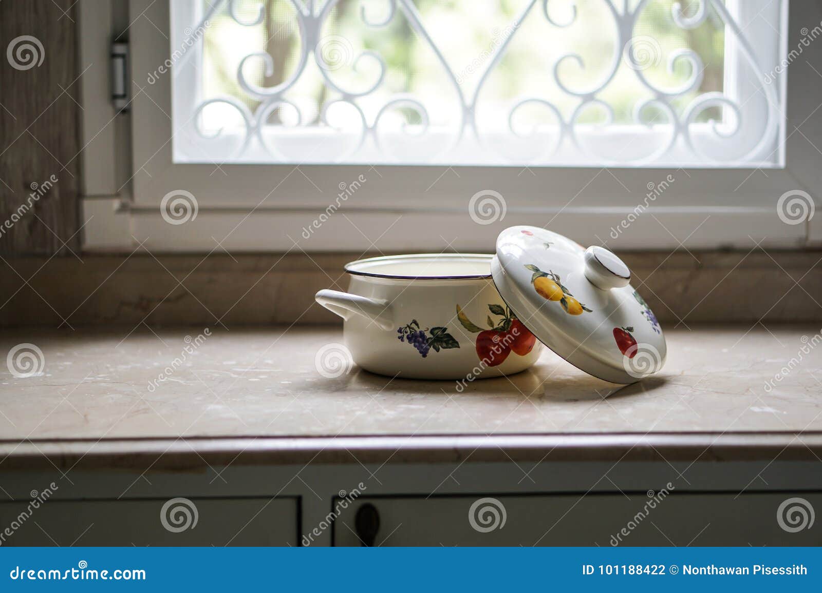 Vintage Cooking Pot on the Kitchen Table Stock Photo - Image of light ...