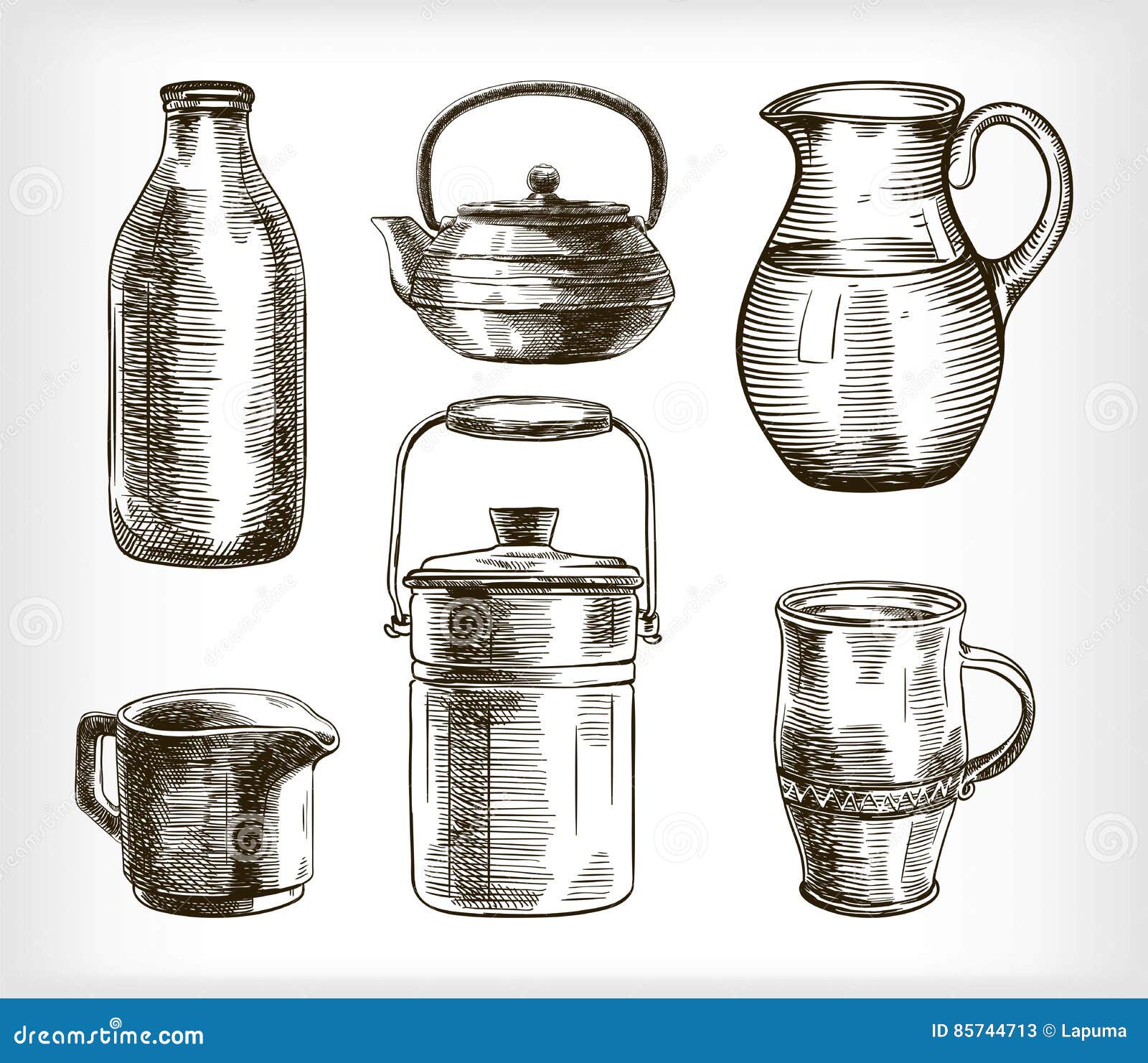 Vintage Cookware. Set of Vector Sketches Stock Vector - Illustration of ...