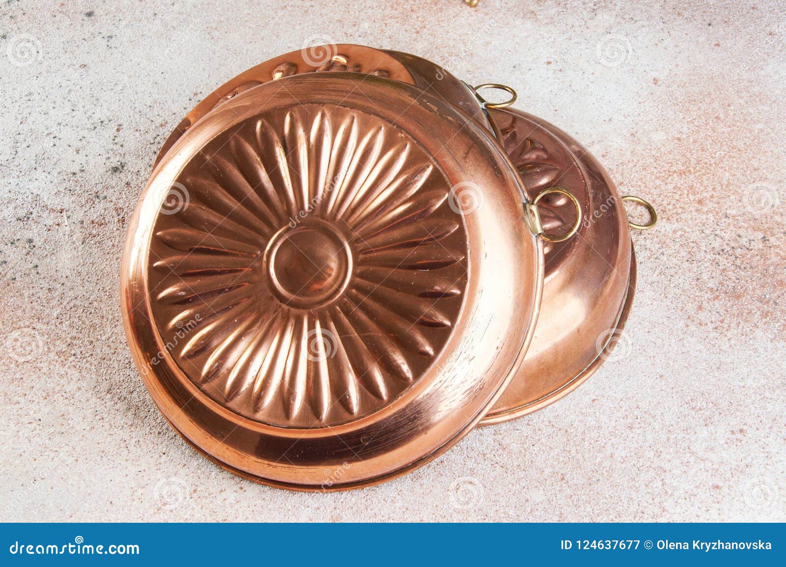 Vintage Copper Molds on a Concrete Background. Stock Image - Image of ...