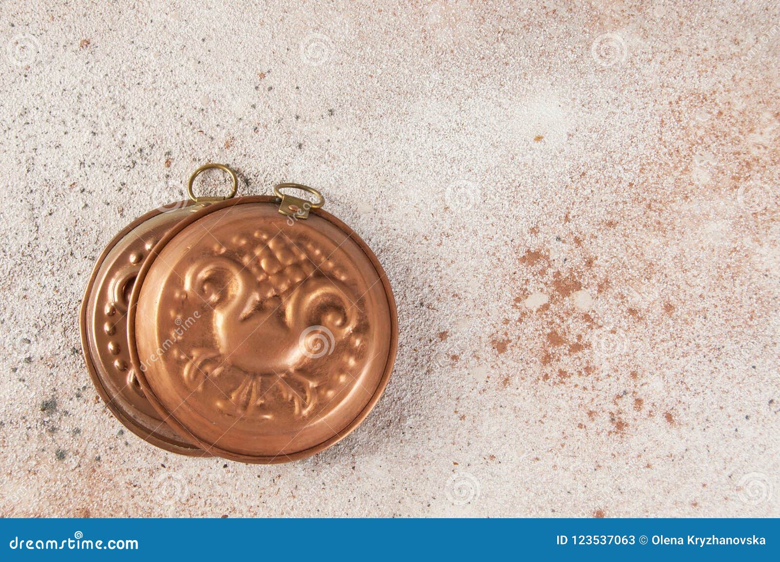 Vintage Copper Molds on a Concrete Background. Stock Image - Image of ...