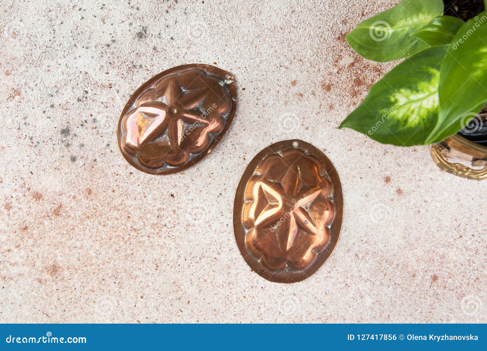 Vintage Copper Molds on a Concrete Background. Stock Photo - Image of ...