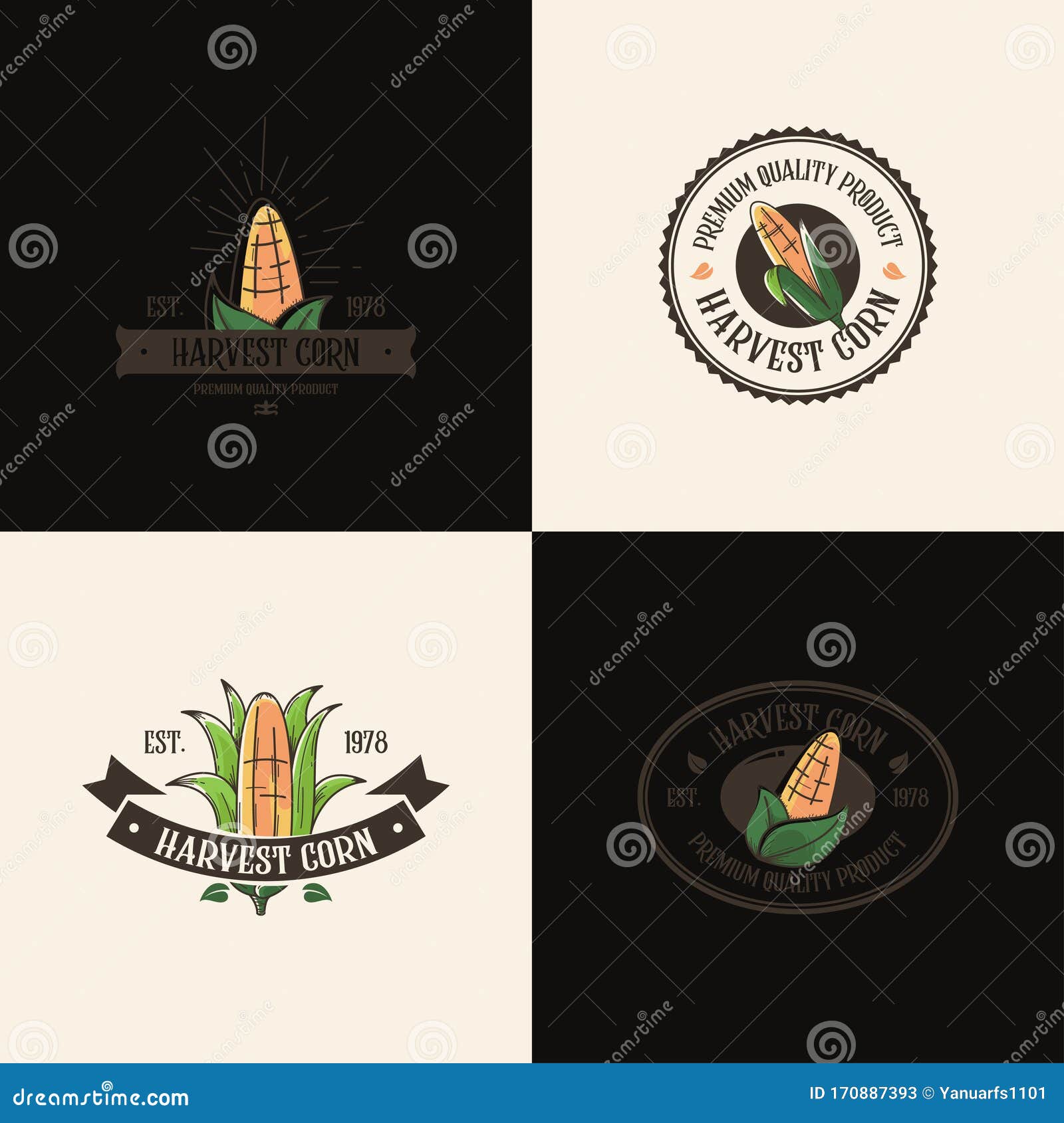 Vintage Corn Logo Concept with Hand Drawn Style Vector Stock Vector ...
