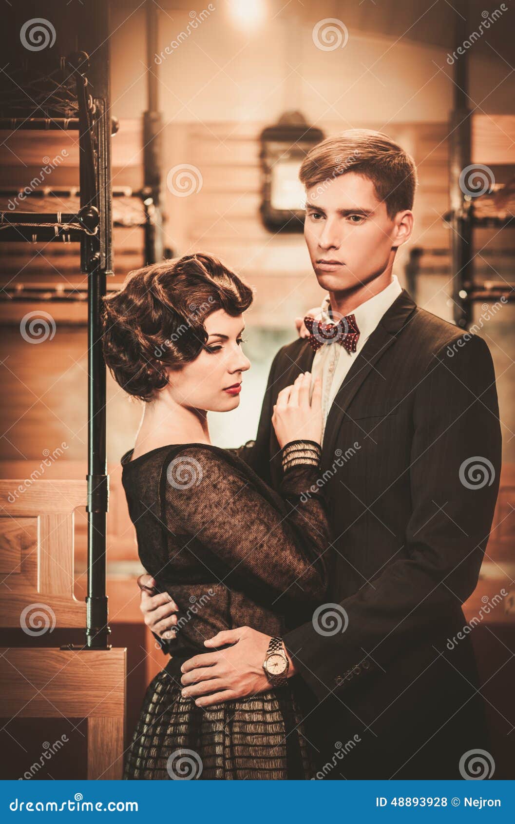 Vintage Couple Inside Retro Train Stock Photo - Image of leaving ...