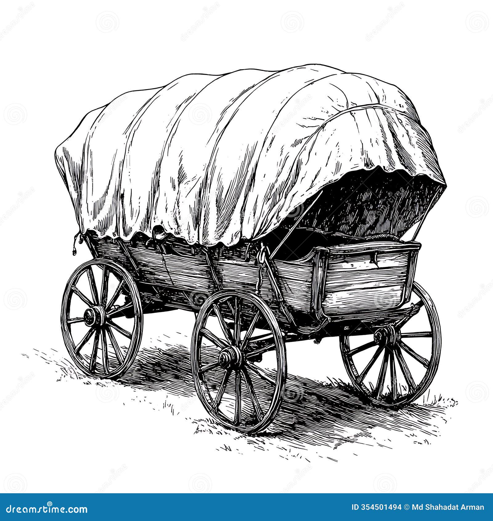 Vintage Covered Wagon Drawing Stock Illustration - Illustration of ...